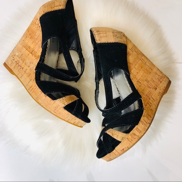 bebe | Shoes | Bebe Cork Peeptoe Wedges | Poshmark